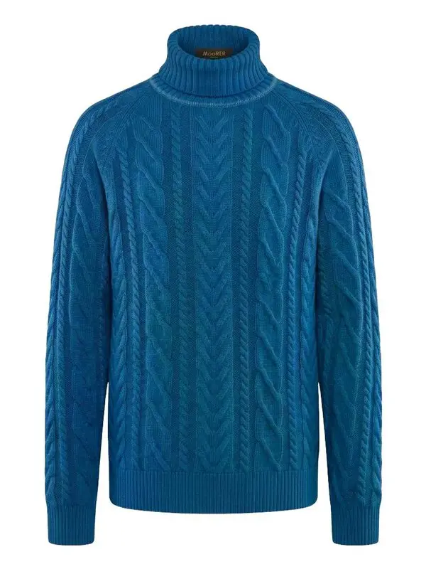 MOORER Cable-knit Roll-neck Sweater - Blue
