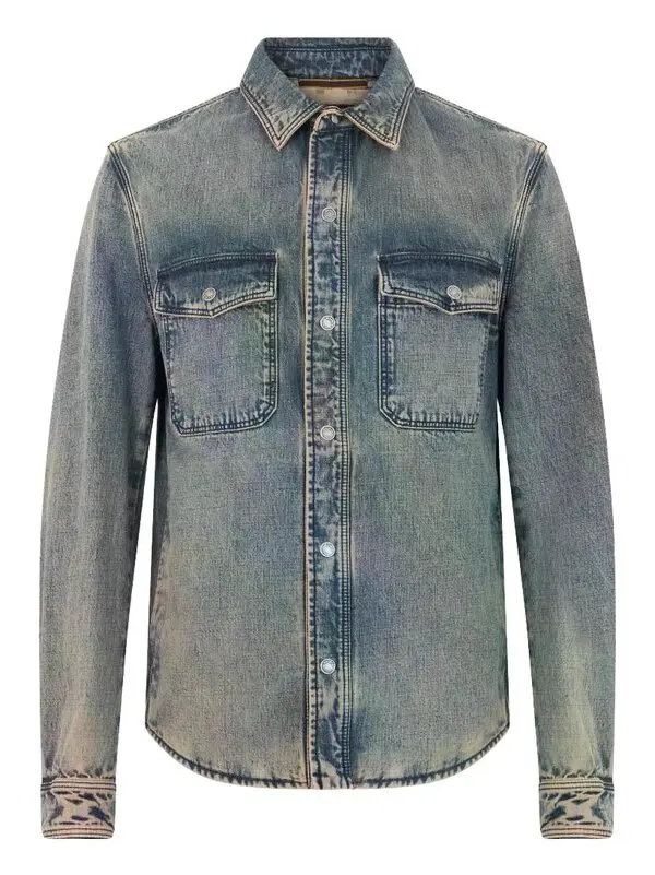 MOORER Niagol Faded-effect Flap-pocket Denim Jacket - Blue