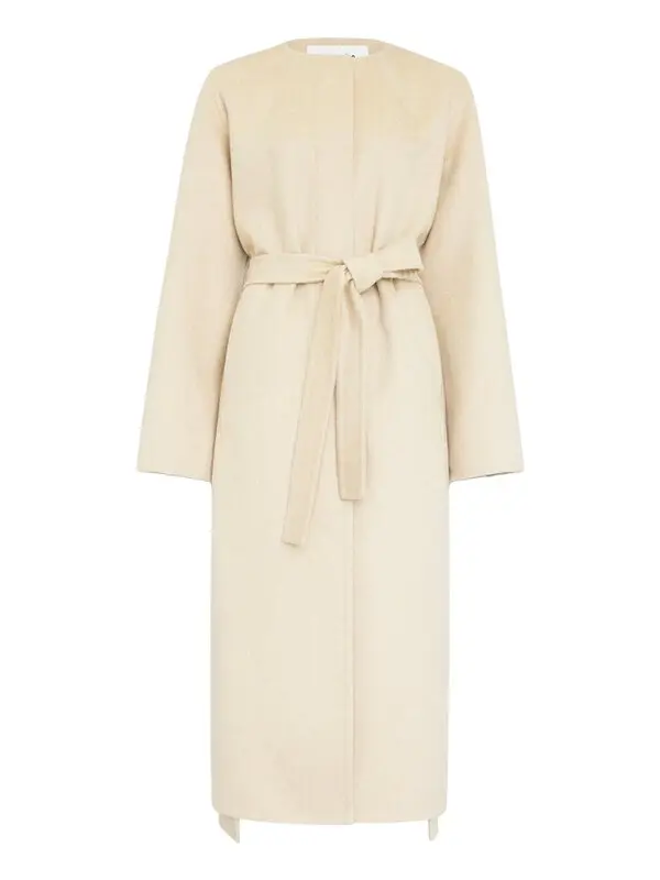 Alaïa Cashmere Collarless Coat With Belt - Beige