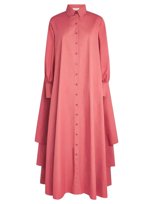 ABADIA Layered Volume Maxi Shirt Dress - Red