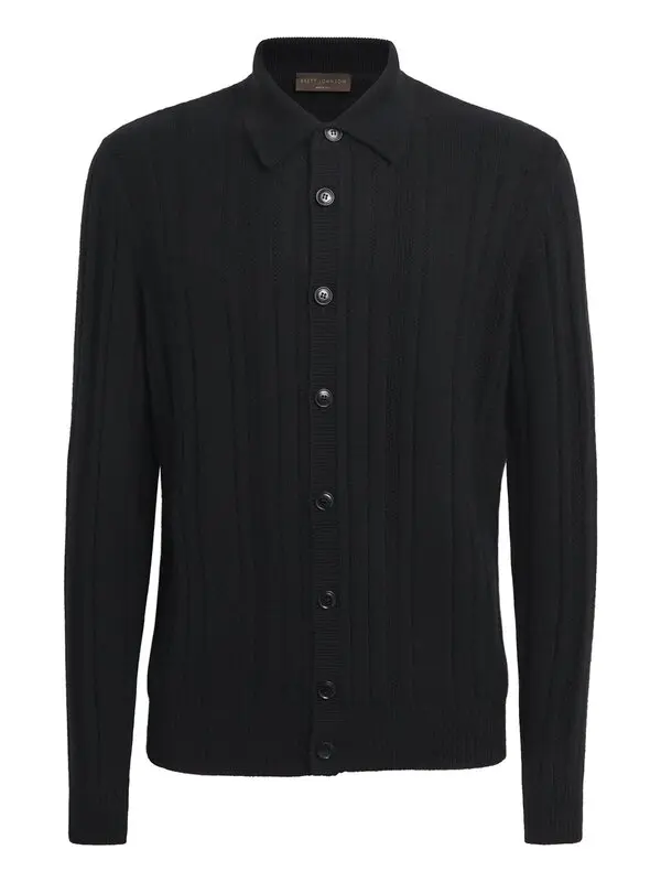 BRETT JOHNSON Cashmere Silk Ribbed Cardigan - Black