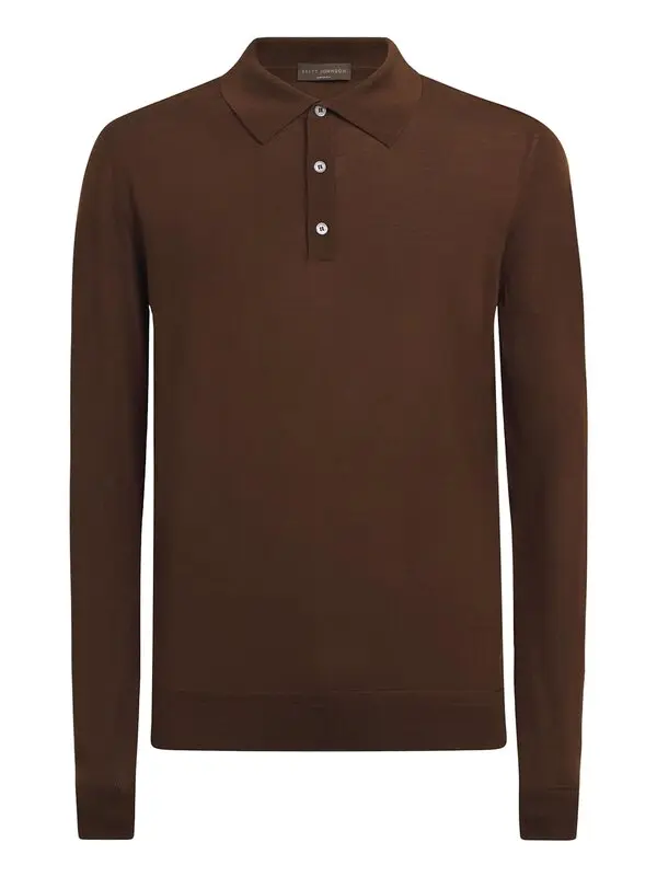 BRETT JOHNSON Virgin Wool Long-sleeve Polo Shirt - Brown