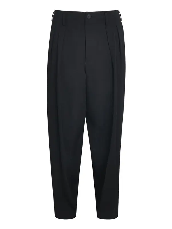 Yohji Yamamoto Wool Gabardine Pleated Trousers - Black