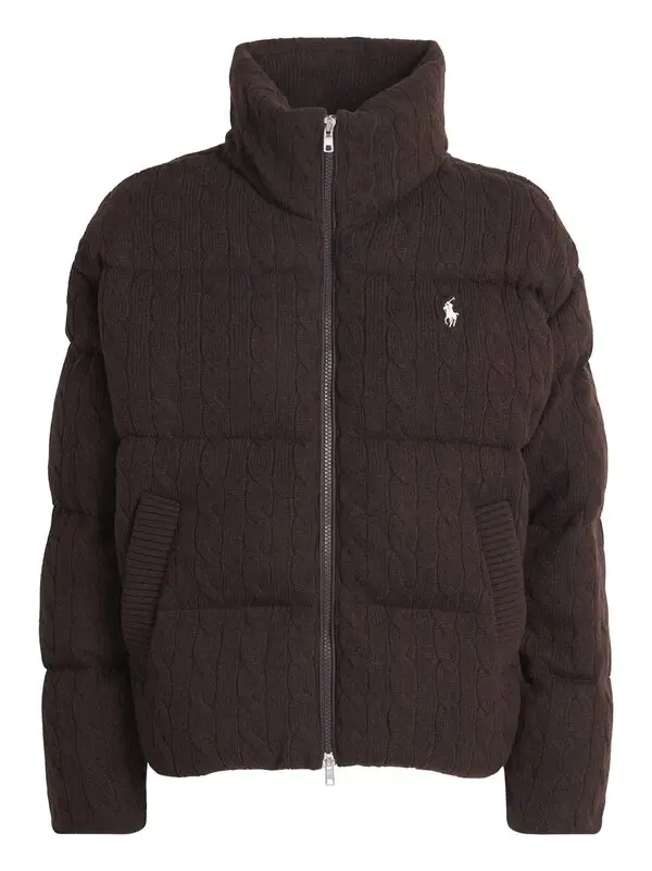 Polo Ralph Lauren Wool-cashmere Cable-knit Puffer Jacket - Brown