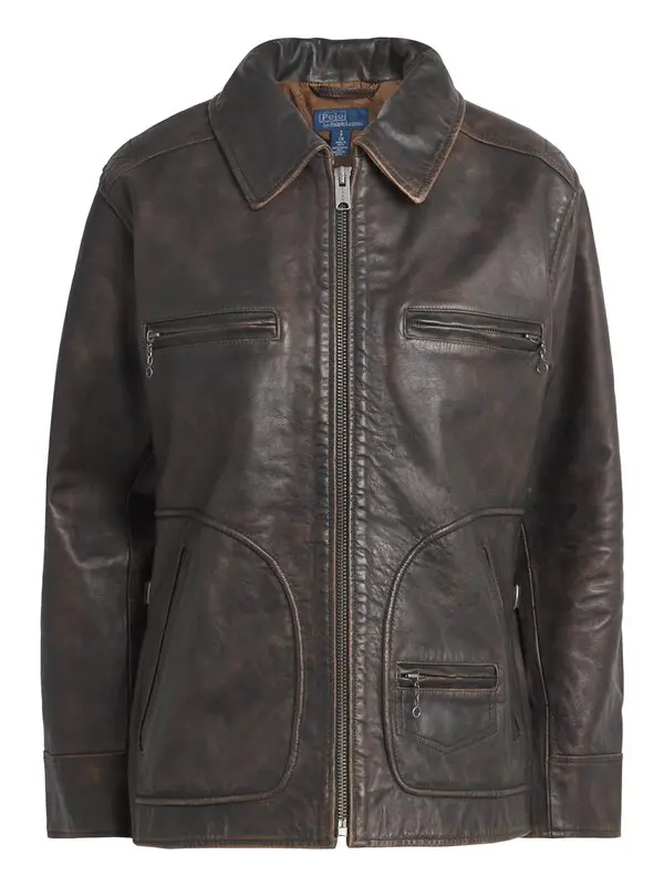 Polo Ralph Lauren Distressed Leather Moto Jacket - Brown