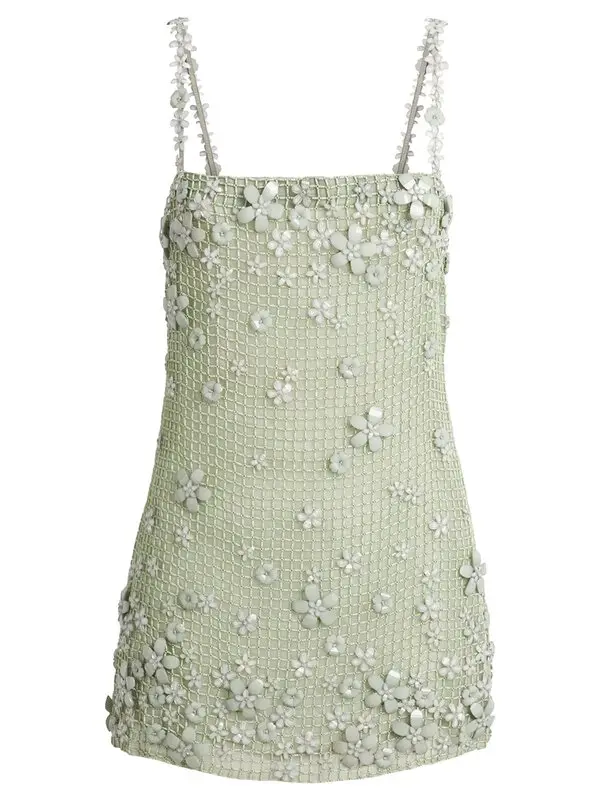 Cult Gaia Silk Florabelle Embellished Mini Dress - Green