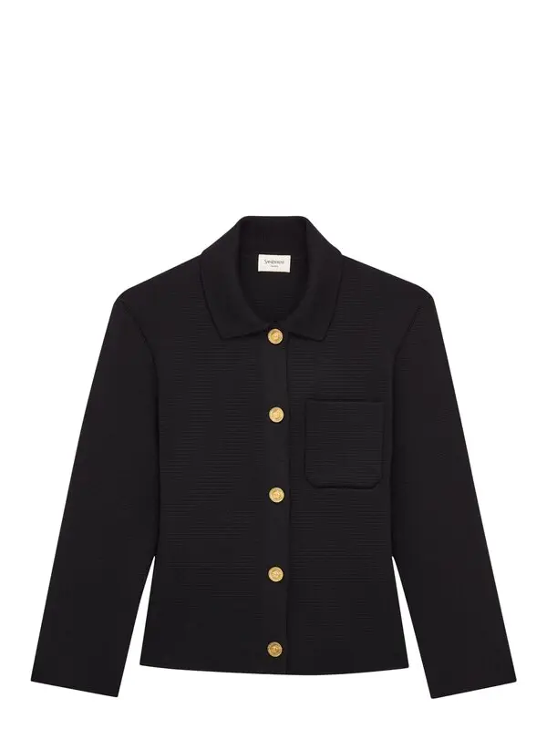 Saint Laurent Virgin Wool Collar Cardigan - Black