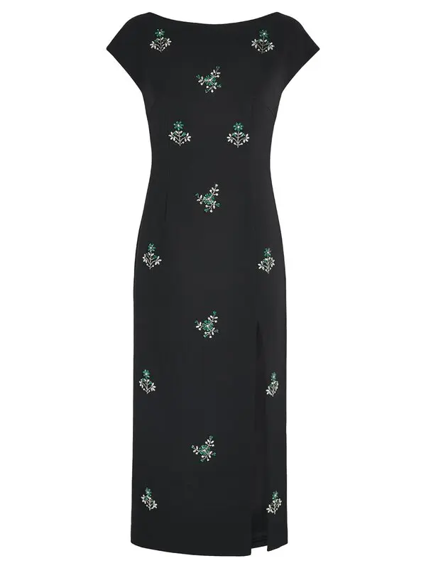 Huishan Zhang Evelyn Embellished Crepe Midi Dress - Black