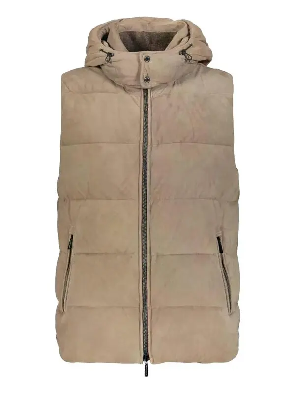 MOORER Padded Leather Gilet - Neutrals