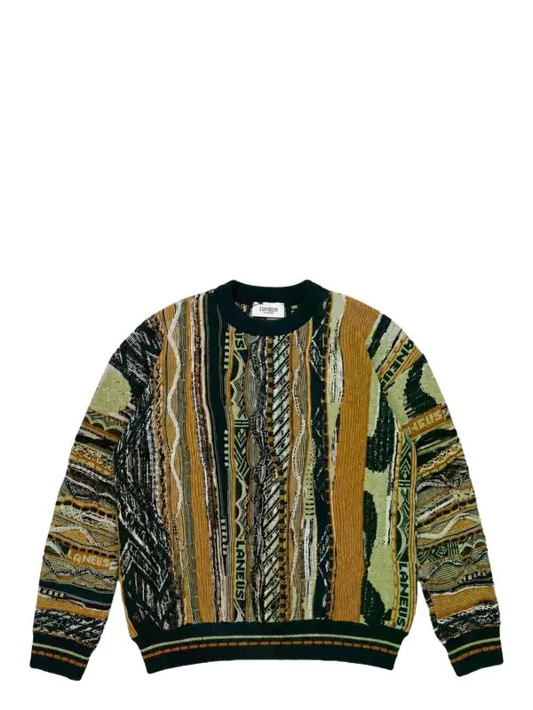 LANEUS Patterned Jacquard-knit Sweater - Green