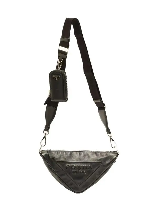 Prada Triangle Embossed Shoulder Bag - Black