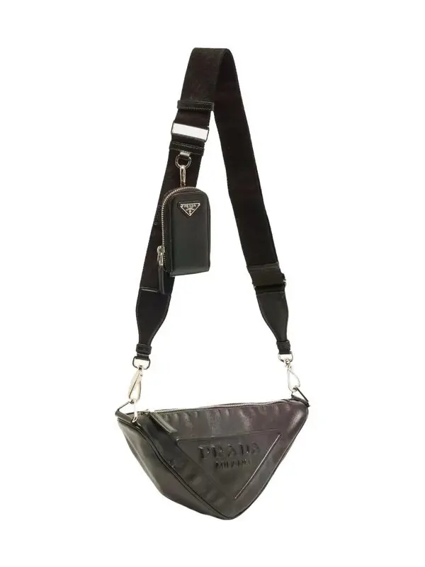 Prada Triangle Embossed Shoulder Bag - Black