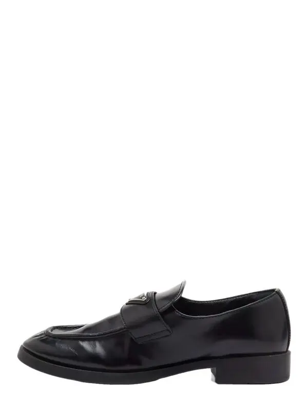 Prada Leather Loafers With Triangle Logo Plaque - Black