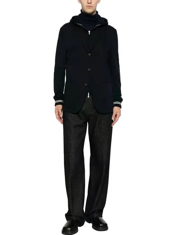 Eleventy Hooded Single-breasted Jacket - Blue