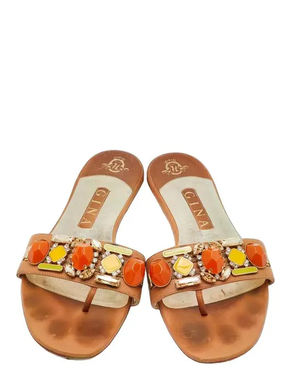 GINA Crystal-embellished Flat Sandals - Brown