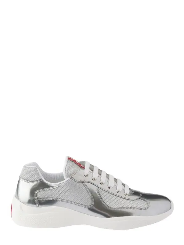 Prada America's Cup Metallic Leather And Bike Fabric Lace Up Sneakers - Silver