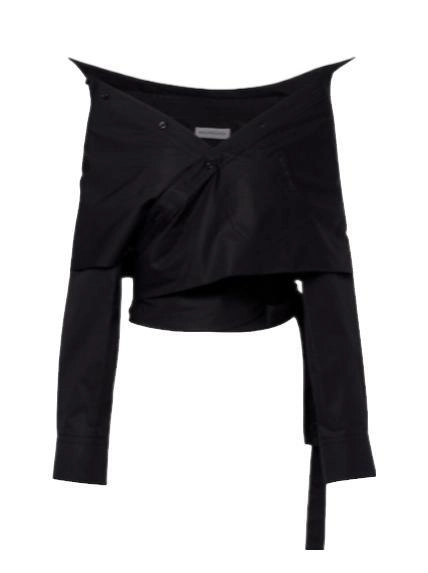 Balenciaga Asymmetric V-neck Cotton Top - Black