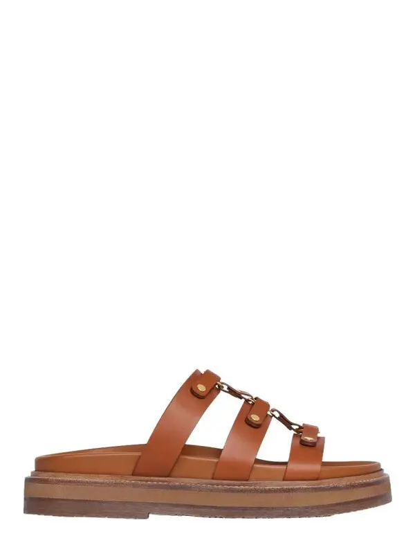Celine Tippi Calfskin Slide Sandals With Gold Triomphe Logo - Tan