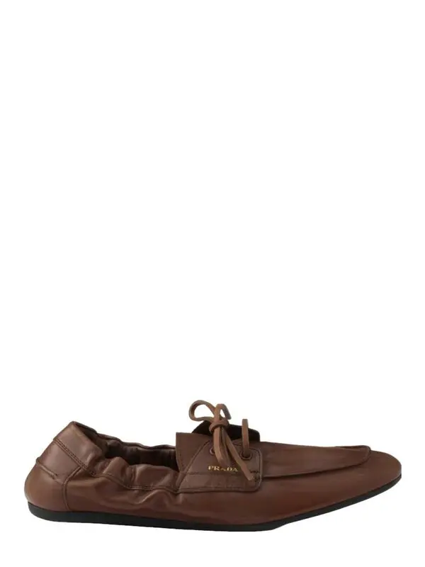 Prada Antiqued Leather Boat Shoes - Cognac