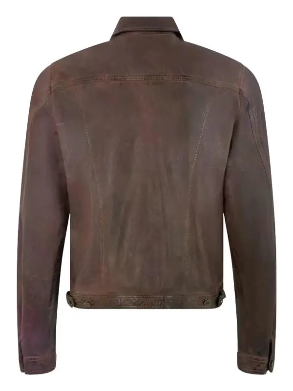 MOORER Button-up Leather Jacket - Brown