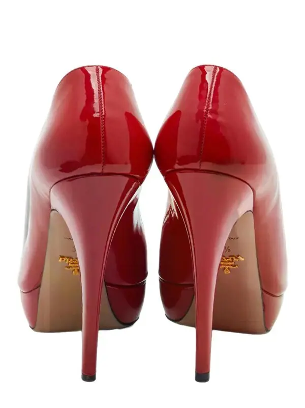 Prada Patent Leather Peep-toe Platform Stiletto Pumps - Red
