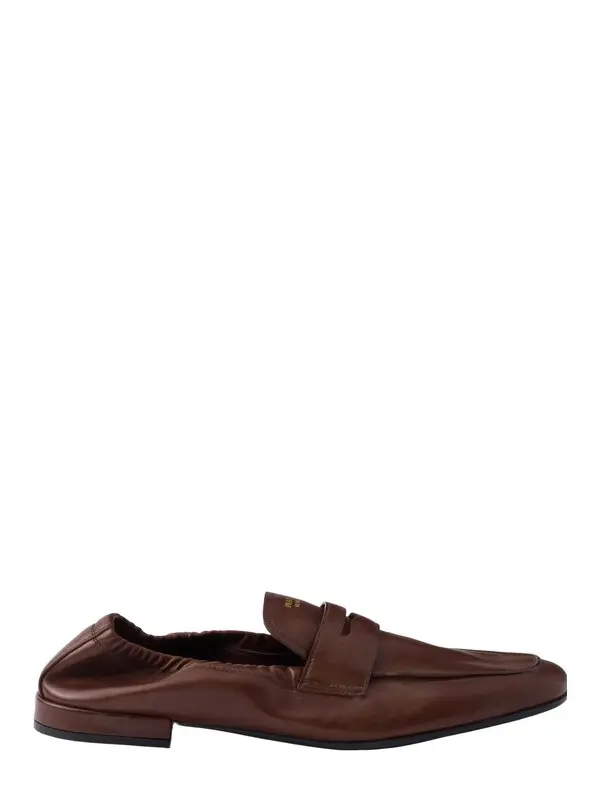 Prada Shuffle Antiqued Leather Loafers - Cognac