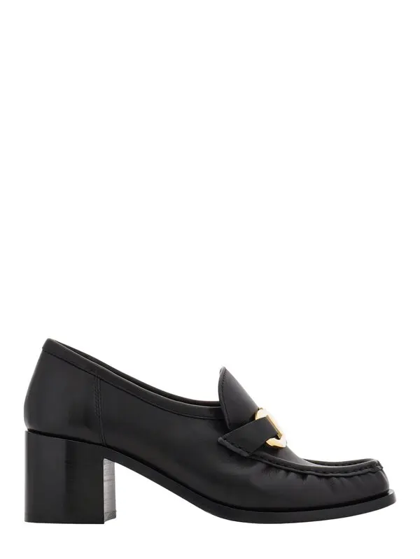 FERRAGAMO Block Heel Loafer With Gancini Ornament - Black