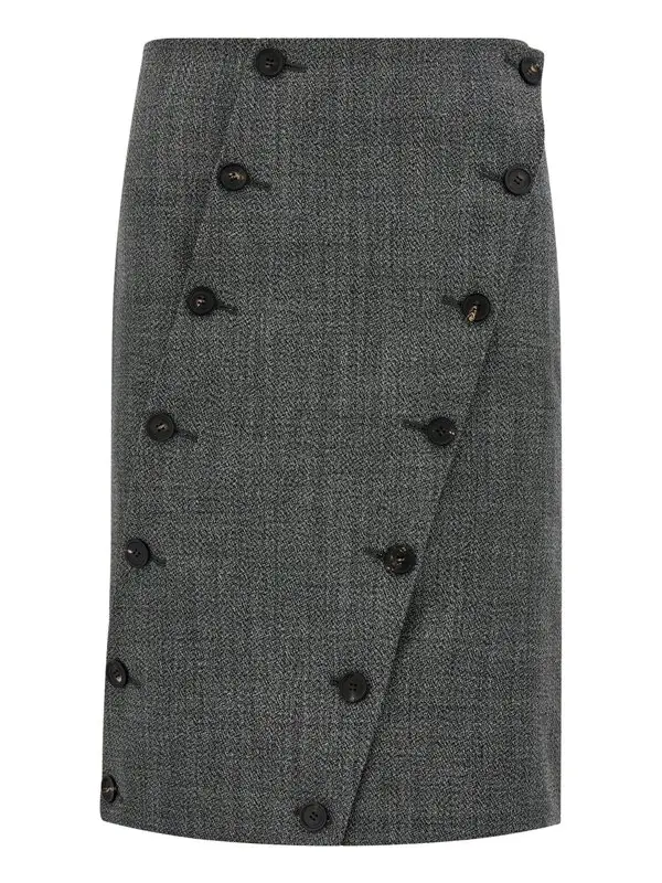 FERRAGAMO Straight Cut Skirt With Button Detail - Grey