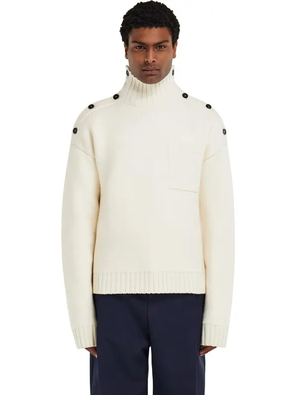 FERRAGAMO Knitted Sweater With Button Detail - Beige