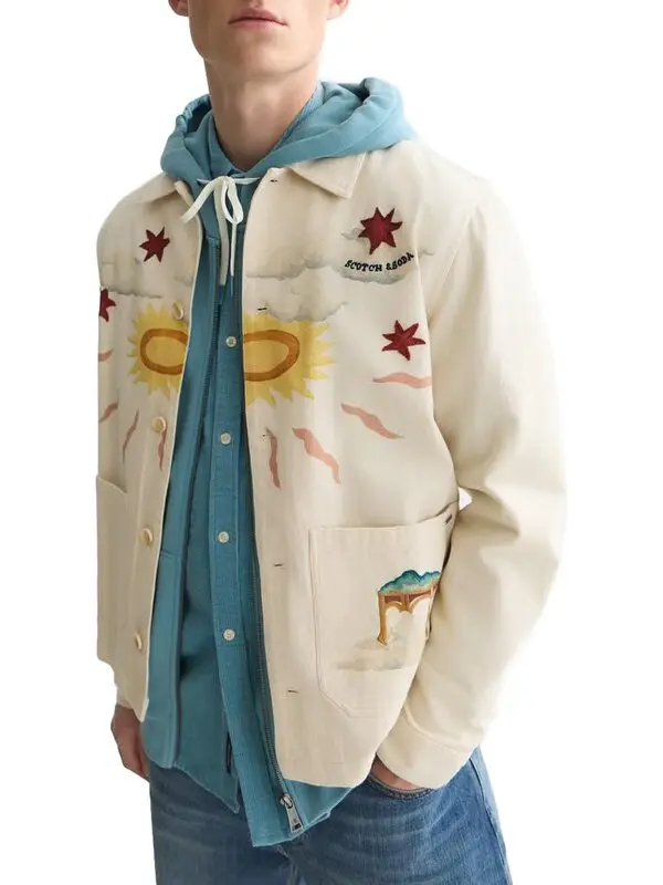 Scotch & Soda Printed Cotton Twill Overshirt - Eggnog