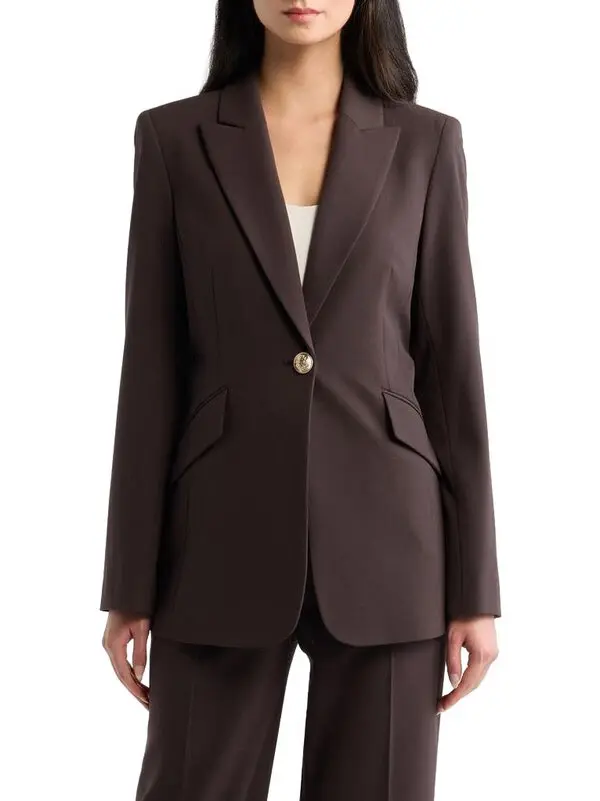TAHARI ASL One-button Peak Lapel Blazer - Espresso