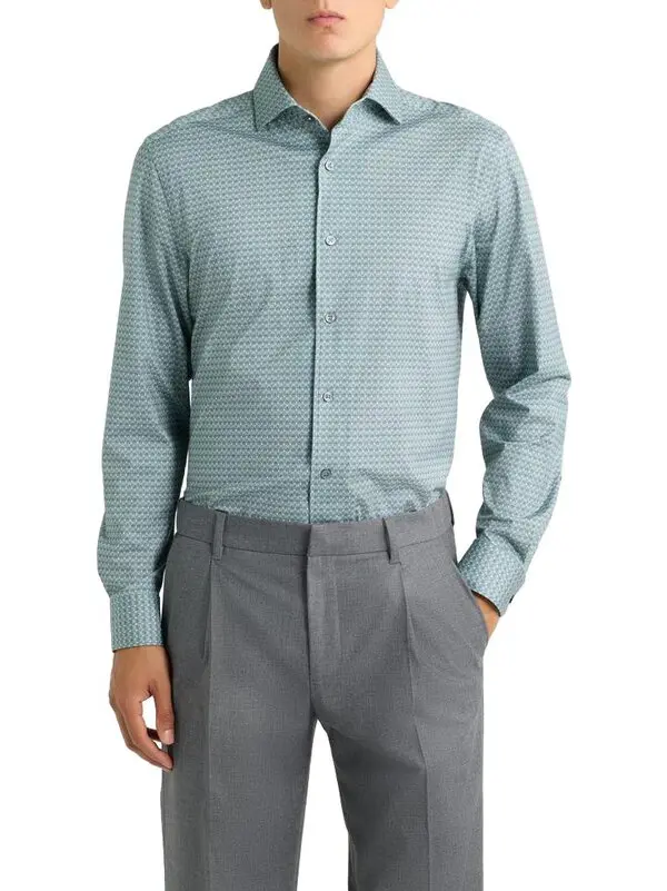 Bugatchi Devon Ooohcotton® Tech Patterned Shirt - Avocado