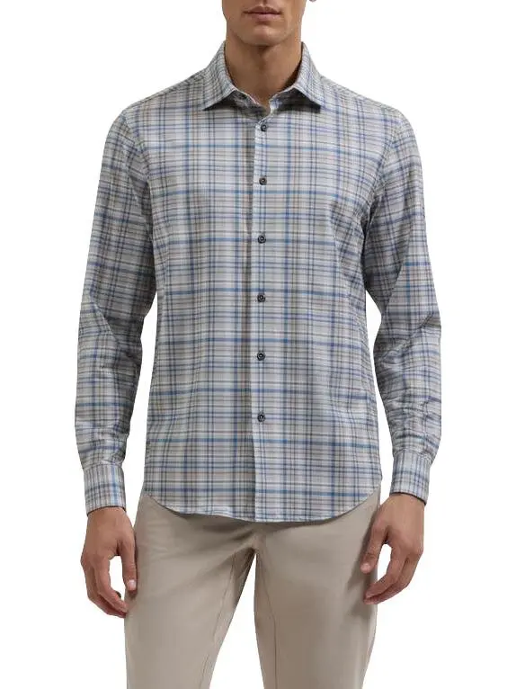 Bugatchi James Plaid Long Sleeve Button Up Shirt - Sand