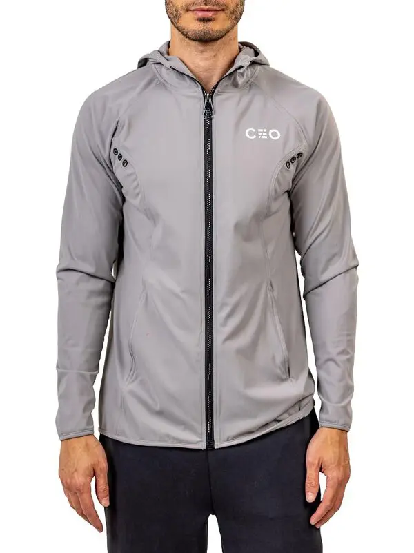 MACEOO Athletic Full Zip Hoodie Sweater - Grey