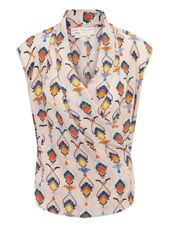 MAISON COMMON Printed Wrap Silk Top - Sand Multicolour