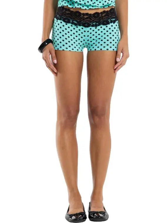 JADED LONDON Polka Dot Lace Trim Mini Shorts - Turquoise