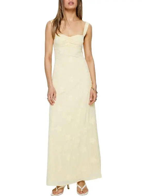 Princess Polly Maisone Floral Embroidered Maxi Dress - Lemon