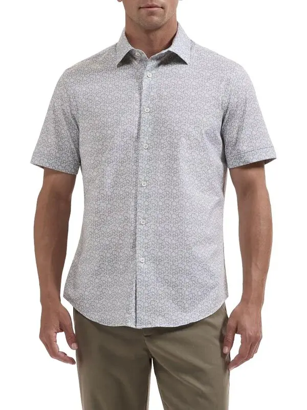 Bugatchi Miles Ooohcotton® Floral Short Sleeve Button-up Shirt - Avocado