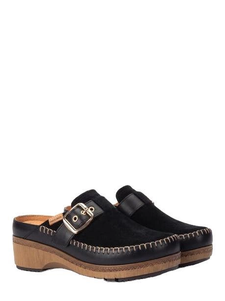 Pikolinos Granada Leather Clogs With Buckle Detail - Black