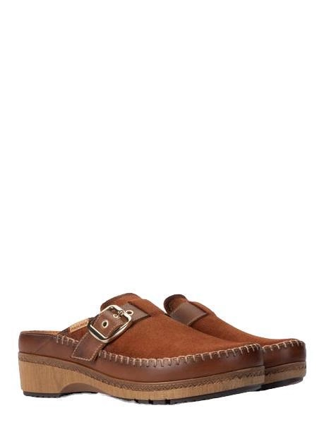 Pikolinos Granada Leather Clogs With Buckle Detail - Cognac