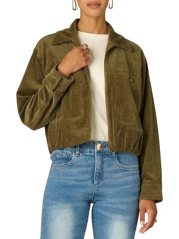 Wit & Wisdom Cotton Corduroy Cropped Jacket - Forest Moss