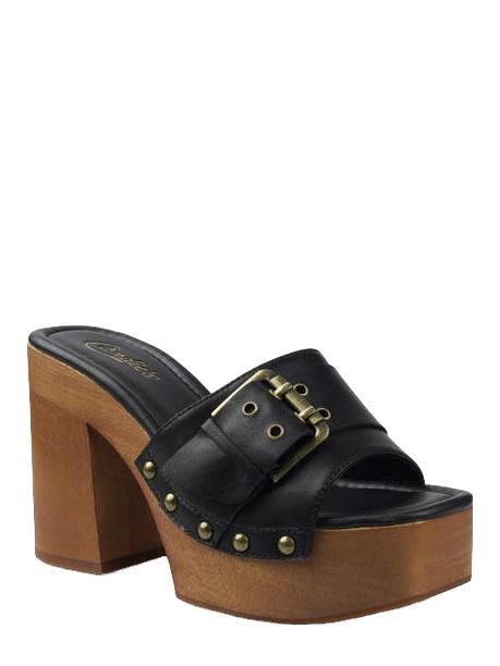 CANDIE'S Faux Leather Platform Slide Sandal - Black