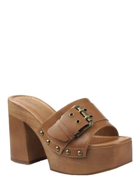 CANDIE'S Faux Leather Platform Slide Sandal - Tan