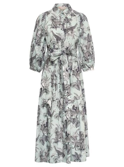 MAISON COMMON Printed Poplin Dress With Macrame Trim - Mint