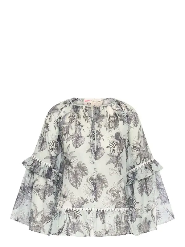 MAISON COMMON Printed Batiste Blouse With Ruffles - Mint