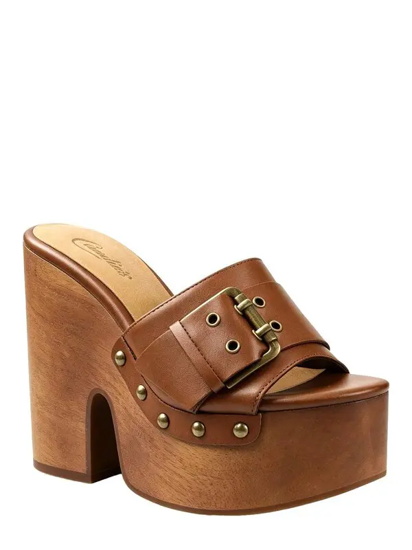 CANDIE'S Platform Slide Sandal With Buckle Detail - Tan