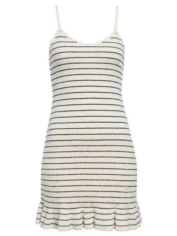 JW Anderson Striped Mini Dress With Ruffle Hem - White