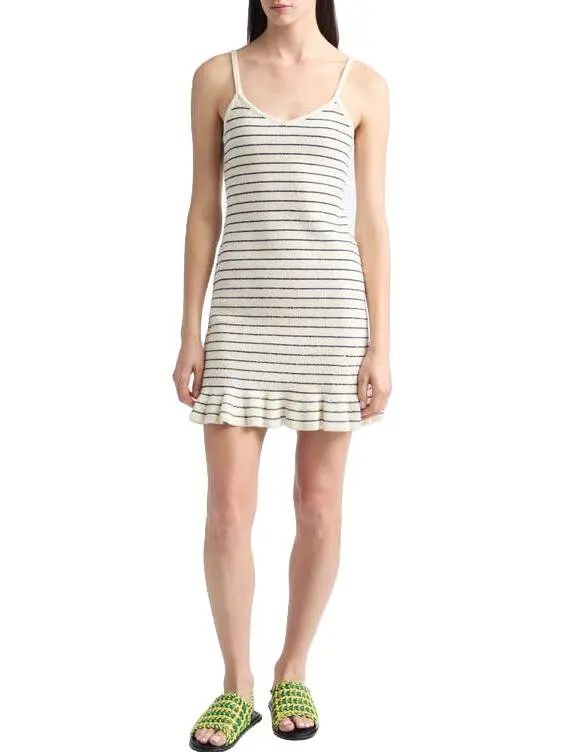JW Anderson Striped Mini Dress With Ruffle Hem - White