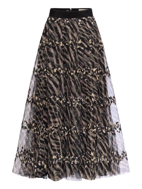 MAISON COMMON Printed Tulle Maxi Skirt With Embroidery - Black/sand