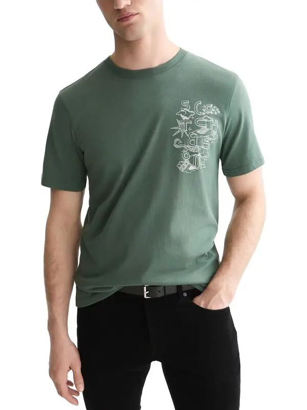 Scotch & Soda Artwork Organic Cotton Graphic T-shirt - Dark Forest